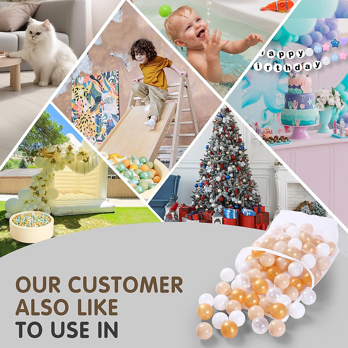 Realhaha Ball Pit Balls 100 Play Balls Plastic Balls for Baby Girls Toddlers Kids Play Tent Pool Playhouse Playpen Party Decoration, Gold Milktea White