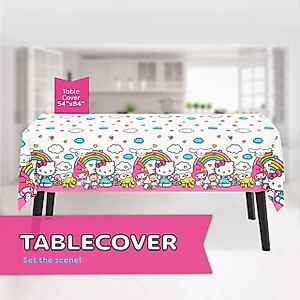 Hello Kitty Birthday Decorations & Party Supplies | Hello Kitty Plates, Cups, Napkins, Tablecloth, Forks, Sticker | Serves 16 Guests | Officially Licensed