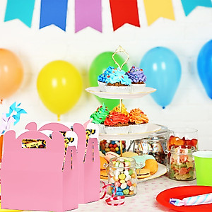 MOORAY 30 Pack Treat Boxes Candy Boxes Gable Boxes Party Favor Boxes with Handles Goodie Boxes Paper Gift Boxes for Kids Birthday Party Baby Shower Wedding Halloween Christmas(Pink)