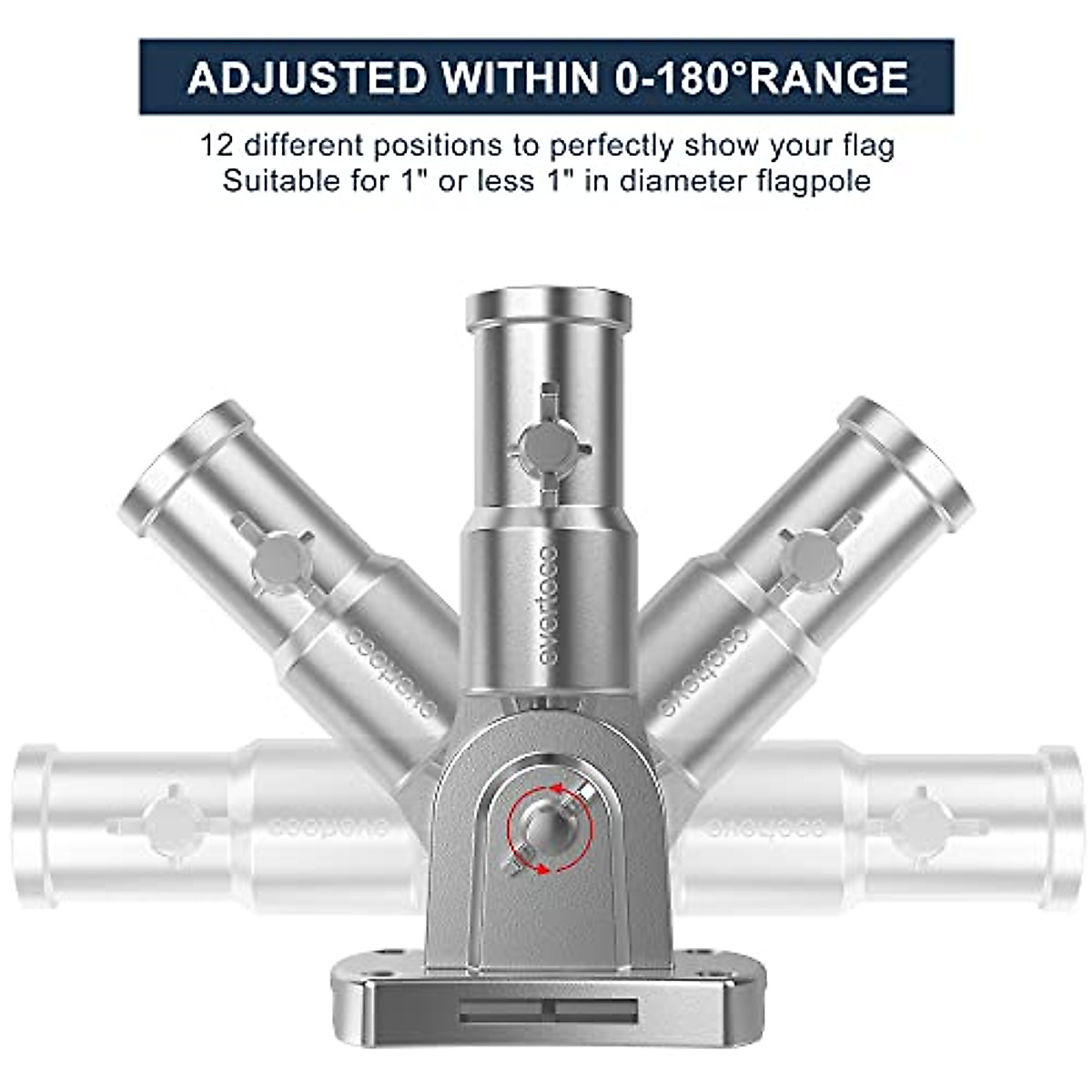 evertoco Heavy Duty T304 Stainless Steel Flag Pole Bracket - 180° Adjustable Flag Pole Holder for House with Two Installation Methods, Flag Holder for 1" Inner Diameter Pole, Wind Resistant &Rust Free