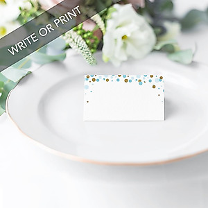 Andaz Press Light Blue Gold Glitter Boy Baby Shower, Printable Table Tent Place Cards, 20-Pack, Seat Placement Cards Blank Place Cards For Table Settings Name Cards for Baby Bridal Wedding Shower