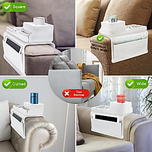 Cup Holder for Couch, Sofa Armrest Tray, Portable Couch Drink Holder arm Table, Anti-Spill and Anti-Slip Couch Arm Table with Cup Holder for Drinks, Remote Control, Gifts for Family, Friend White