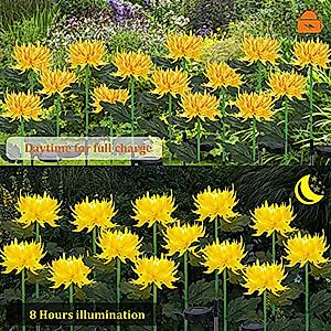 FORUP 2 Pack Solar Garden Stake Lights, Outdoor Chrysanthemum Lights, LED Solar Powered Lights for Patio Lawn Garden Yard Pathway Decoration, Yellow
