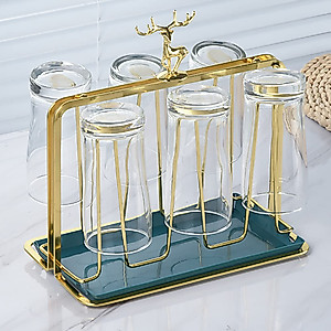 WondMall Bottle Drying Rack, Water Bottle Organizer, Grass Bottle Drying Rack, Bottle Rack Dryer, Mug Rack with Golden Deer Handle, Pack of 2