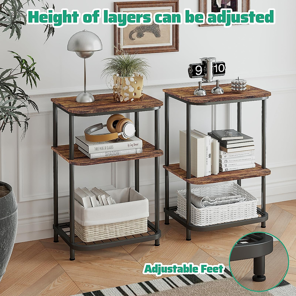 Sedegn Side Table, Small Nightstand, Bedside Tables, End Table for Living Room, Bedroom, Office, Bathroom, Small Spaces, Rustic Brown