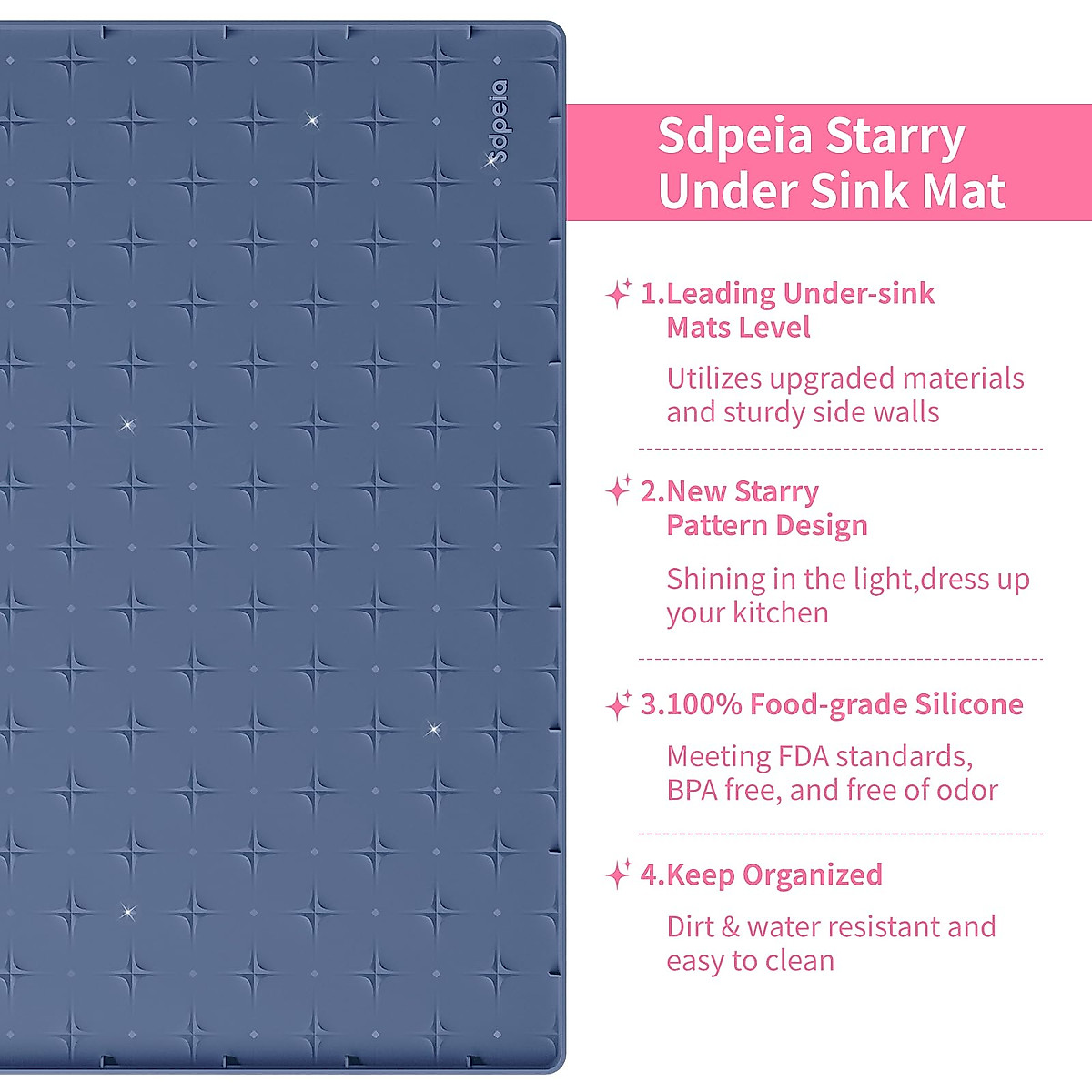 Sdpeia Under Sink Mat for [34" x 22"] Cabinet, Upgraded Silicone Waterproof Mat Kitchen Cabinet Liner Cabinet Protector Kitchen Organizers and Storage