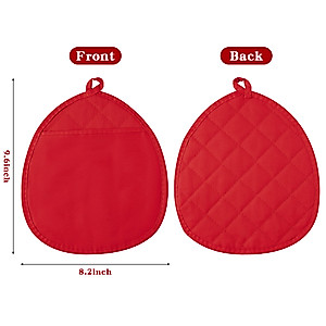 GROBRO7 5Pcs Pot Holder with Pockets Round Cotton Potholder Heat Resistant Hot Pad Machine Washable Oven Mitt Multipurpose Potholders Terry Cloth for Kitchen Baking Cooking Grilling 10 x 8 in Red