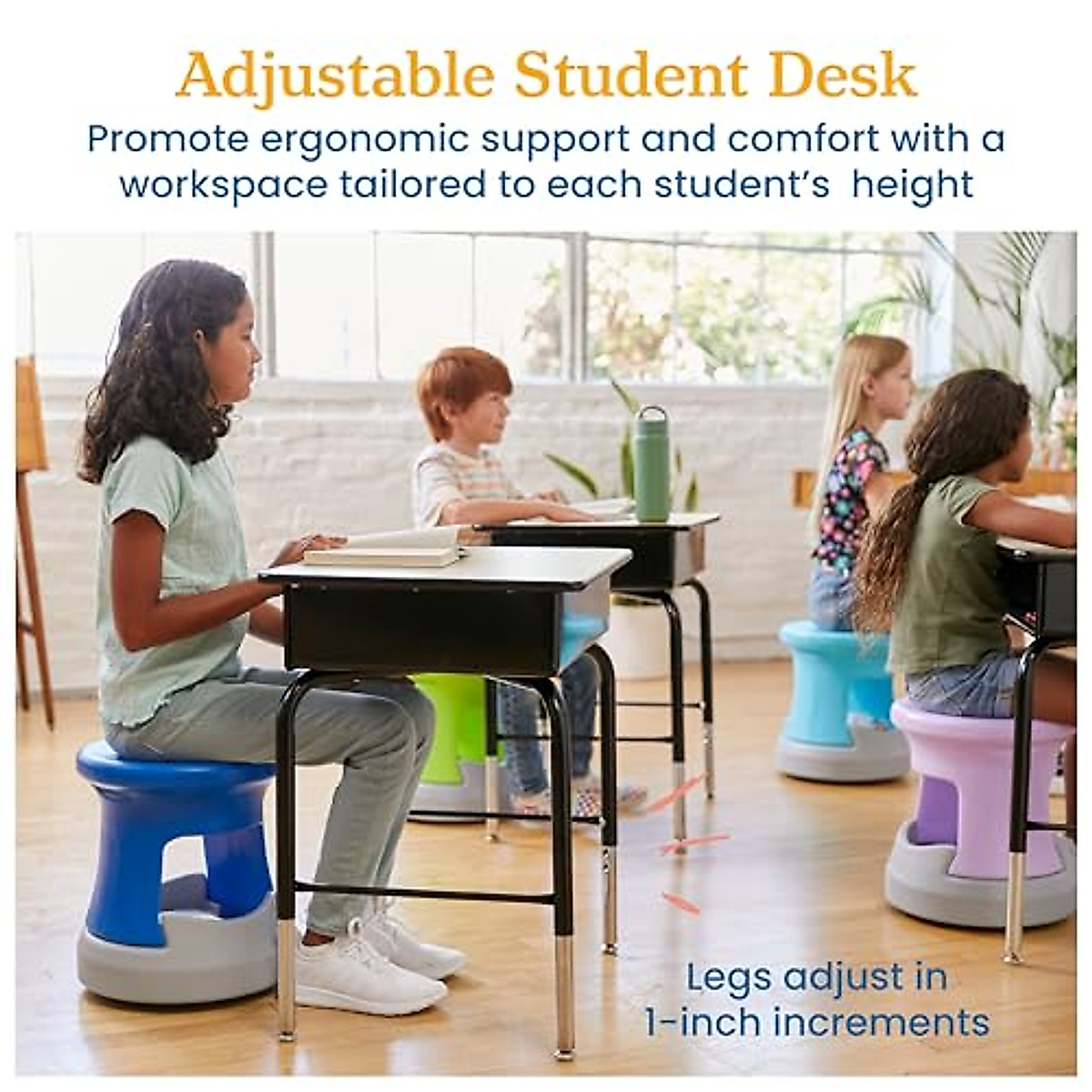 ECR4Kids Open Front Desk with Metal Storage Book Box, Adjustable, Classroom Furniture, Maple/Black