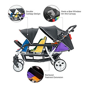 Familidoo H6E 6 seat Baby Stroller- Double Canopy - Daycare Strollers with 5 Point Safety Harness - Backseat footrest Extension for 0 to 36 Months