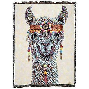 Pure Country Weavers Hippie Llama Blanket by Carolee Vitaletti - Cute Funny Gift Tapestry Throw Woven from Cotton - Made in The USA (72x54)