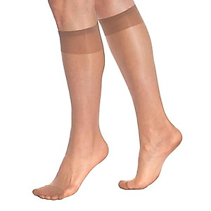 AWS/American Made 8 Pairs Sheer Knee High Socks for Women 15 Denier Stay up Band (Bronze)