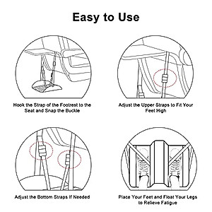 supregear Airplane Footrest Foot Hammock, Adjustable and Portable Separated Foot Hammock Under Desk for Flight Office Home Comfortable Travel Accessory Women Men, Reduce Swelling and Soreness, Black