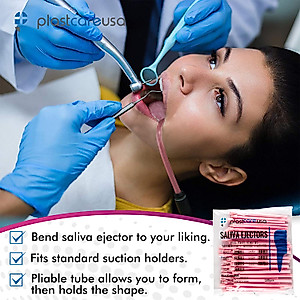 1000 Dental Saliva Ejectors Disposable - Medical Grade Latex Free Evacuation Suction Tips - Flexible Pink Tube with Pink Tip (10 Bags of 100) by PlastCare USA
