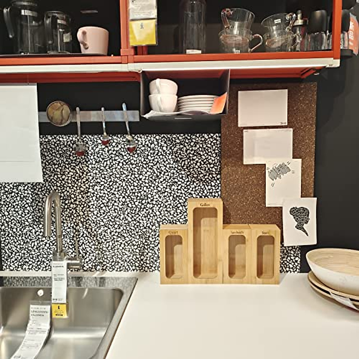 BATUMEYE Bag Storage Organizer Holder - Premium Moso Bamboo Kitchen Drawer Organizer Dispenser Compatible with Ziploc, Solimo, Glad, Hefty for Gallon, Quart, Sandwich & Snack