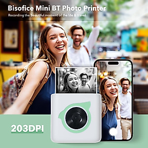 Bisofice Pocket Printer Wireless Bluetooth Thermal Printers, Label Maker, for DIY, Photo Printing, Study Notes, Journal, Work Plan, Inkless Smart Printer Gift, with a Roll Thermal Paper