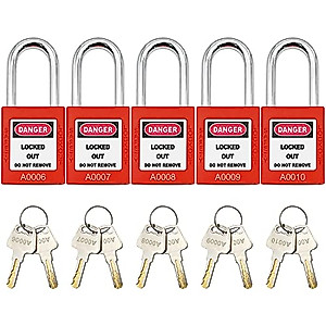 SAFBY 10 Keyed Different Lockout Tagout Lock - Loto Safe Padlocks for Lock Out Tag Out Stations and Devices (Red, Key Different)
