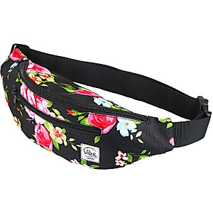 Vibe FESTIVAL GEAR Fanny Pack for Men Women - Many Prints - Black Holographic Silver Gold Cute Waist Bag for Festival Rave Hiking Running Cycling