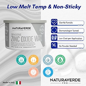 NaturaverdePro Zinc Oxide Soft Wax for Sensitive Skin, Body and Facial Hair Removal, Wax Hair Remover for Women, Sensitive Skin - 14oz