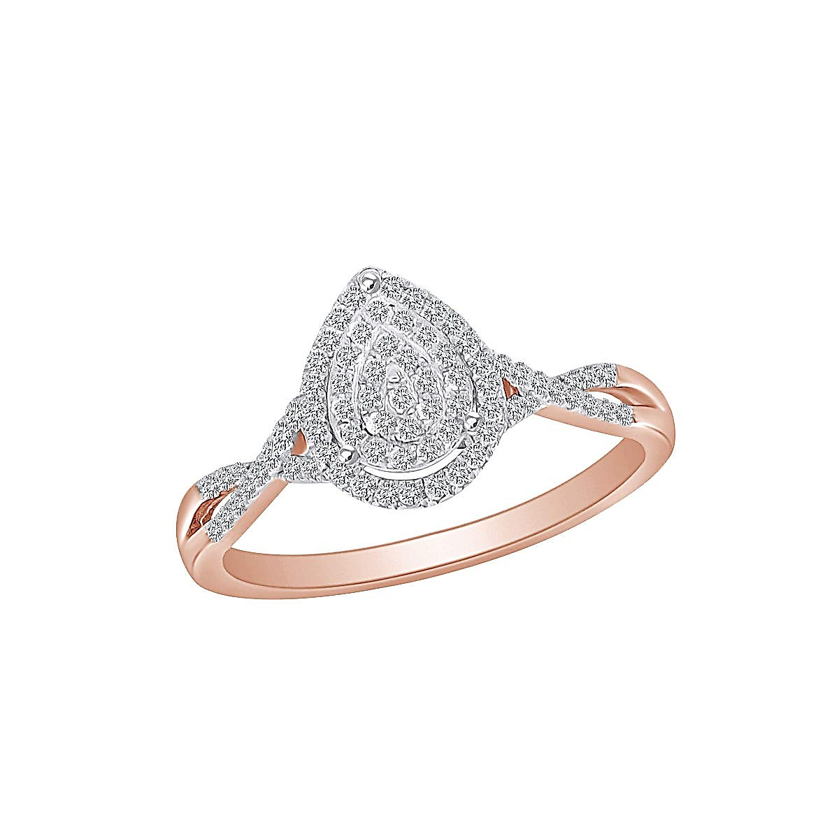 AFFY 0.25 Carat (Cttw) Round White Natural Diamond Pear Frame Infinity Split Shank Engagement Wedding Bridal Ring Set In 10k Solid Rose Gold (I-J Color, I2-I3 Clarity, 1/4 CT) Ring Size-5