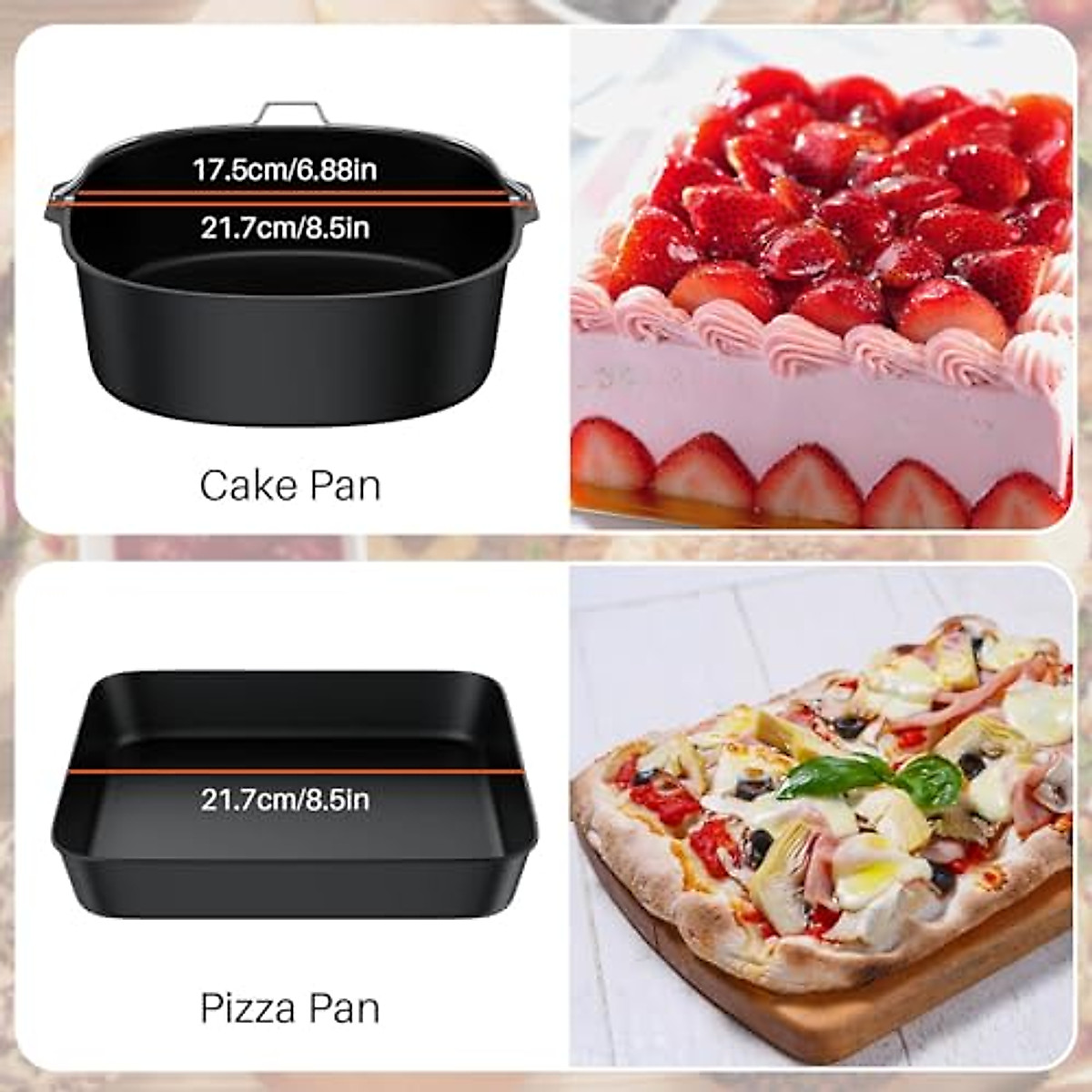 FUNYKICH 8inch Square Air Fryer Accessories, 10PCS XL Air Fryers Accessory Set Fit for 4.5-6.8QT COSORI Ninja Philips Gowise Gourmia Chefman and Other Square Air Fryer, BPA Free, Dishwasher Safe