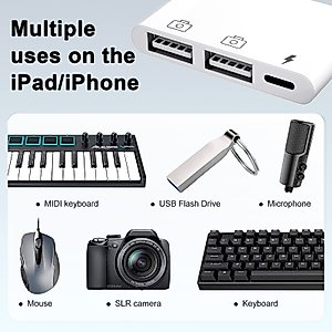 AMLLEN iPad to USB Adapter, USB for iPad, iPhone to USB Adapter Compatible iPhone/iPad,Plug N Play,Compatible with USB Flash Drive.Support iOS 16.