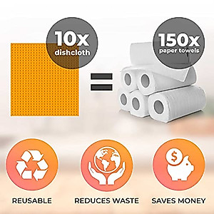 Mueller Ultra-Absorbent Reusable Swedish Dishcloth, Cellulose Sponge Cloths, Extra Durable 10-Pack Hand Towel, Eco-Friendly and Hypoallergenic Cleaning Dish Cloths for Kitchen, Orange