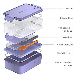 linoroso Stackable Bento Box Adult Lunch Box | Meet All You On-the-Go Needs for Food, Salad and Snack Box, Premium Bento Lunch Box for Adults Include Utensil Set, Dressing Containers - Veri Peri