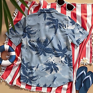 Tommy Bahama Boys Short Sleeve Shirt, Blue Palms, Size 5/6