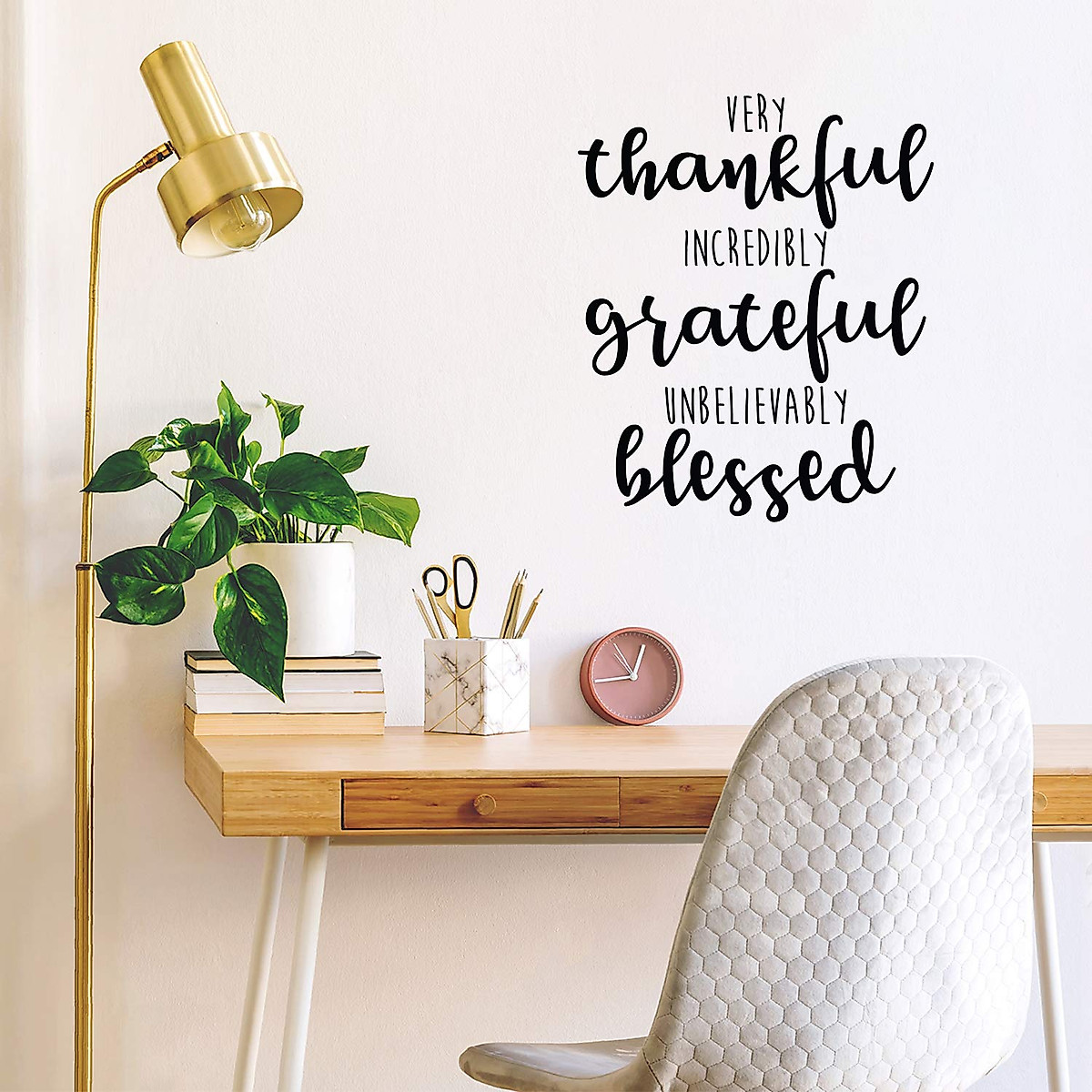 Vinyl Wall Art Decal - Very Thankful Incredibly Grateful Unbelievably Blessed - 26.5" x 22" - Trendy Cute Love Life Quote Sticker for Bedroom Kids Room Living Room Playroom Dining Room Decor (Black)