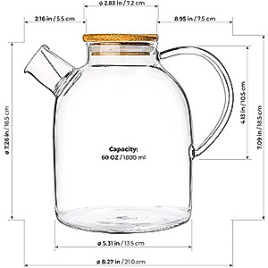 Acoode Glass Water Pitcher with Bamboo Lid Large Capacity Cold Water Tea Pot with Filter for Hot/Cold Water and Iced Tea (1800ML/60Oz)