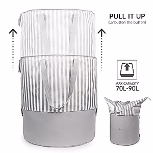 MULISOFT 90L Laundry Hamper with Handles & Zipper, Collapsible Large Laundry Basket, Foldable Clothes Hamper for Laundry, Dorm, Nursery, Bedroom, Travel, Storage for Toys, Blankets, Clothes, Grey