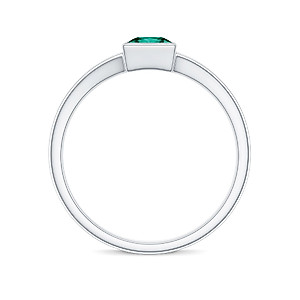 Rosec Jewels Certified Lab Grown Emerald Promise Ring, AAAA Quality, Emerald 5mm Princess Cut Ring - Gift For Her, 14K White Gold, Size:US 6.50