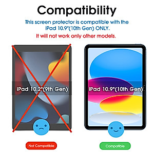 amFilm 2-Pack Glass Screen Protector Compatible with iPad 10th Generation 10.9 Inch (2022), 9H Tempered Glass Screen Protector, Ultra Sensitive, Face ID & Apple Pencil Compatible