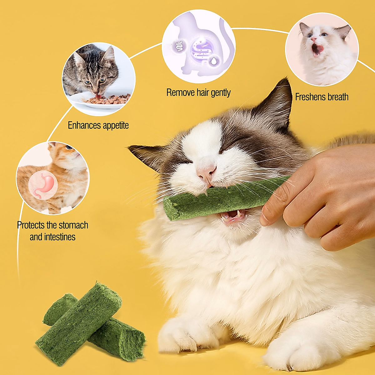 Hkpetie 30g Cat Grass Teething Stick, Delicious Cat Treat Snack Edible Cat Chew Toy for Teeth Cleaning and Hairball Removal in Cats