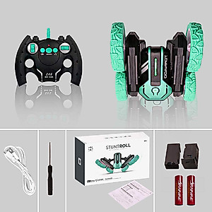 Netsky Remote Control Car for Boys Girls, RC Stunt Car 4WD 2.4Ghz Double Sided 360°Rotating RC Cars Toy for 3 4 5 6 7 -12 Years Kids,RC Crawler with Music and Led Lights (Green)