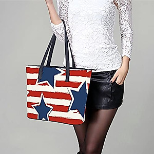 Womens Handbag Usa Flag And Stars Pattern Leather Tote Bag Top Handle Satchel Bags For Lady