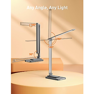 sympa Metal LED Desk Lamp, 12W Desktop Office Lamp, Reading Desk Light with 5V/2A USB Port, 5 Color Temperatures, 6 Brightness Levels, Touch Control for Dorm, Home Office, Bedroom, Living Room Grey