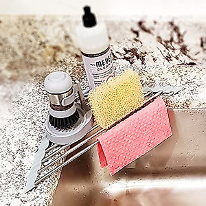 Roll Up Sponge Holder for Counter, Sink Organizer for Kitchen, Bathroom, Laundry Room, 304-Stainless Steel Sink Organizer for Sponge, Brush, Scrubber, Soap Dispenser Holder, Dish Drying Rack (Gray)