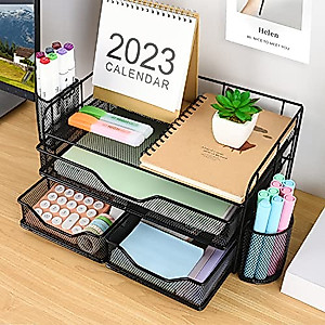 gianotter 3 Tier Desk Drawer Organizer, Office Desk Organizers and Accessories with 2 Pen Holder, Desk Accessories & Workspace Organizers for Home Office Supplies (Black)