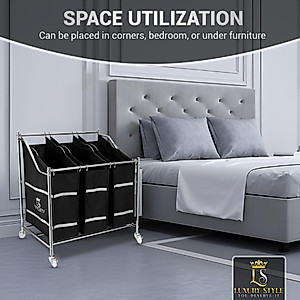 LUXURY STYLE 3- Sections Laundry Sorter, Roling Laundry Cart, Modern Golden Laundry Hamper, 3-Bags Laundry Hamper with Wheels, Laundry Basket, XL Hamper for Clothes, Toys, and Towels (Elegant Silver)