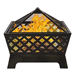 ZLXDP Fire Pit Garden Fire Pits with Heat-Resistant Coating Iron Tabletop Outdoor Wood Burning with Spark Screen Cover and Poker