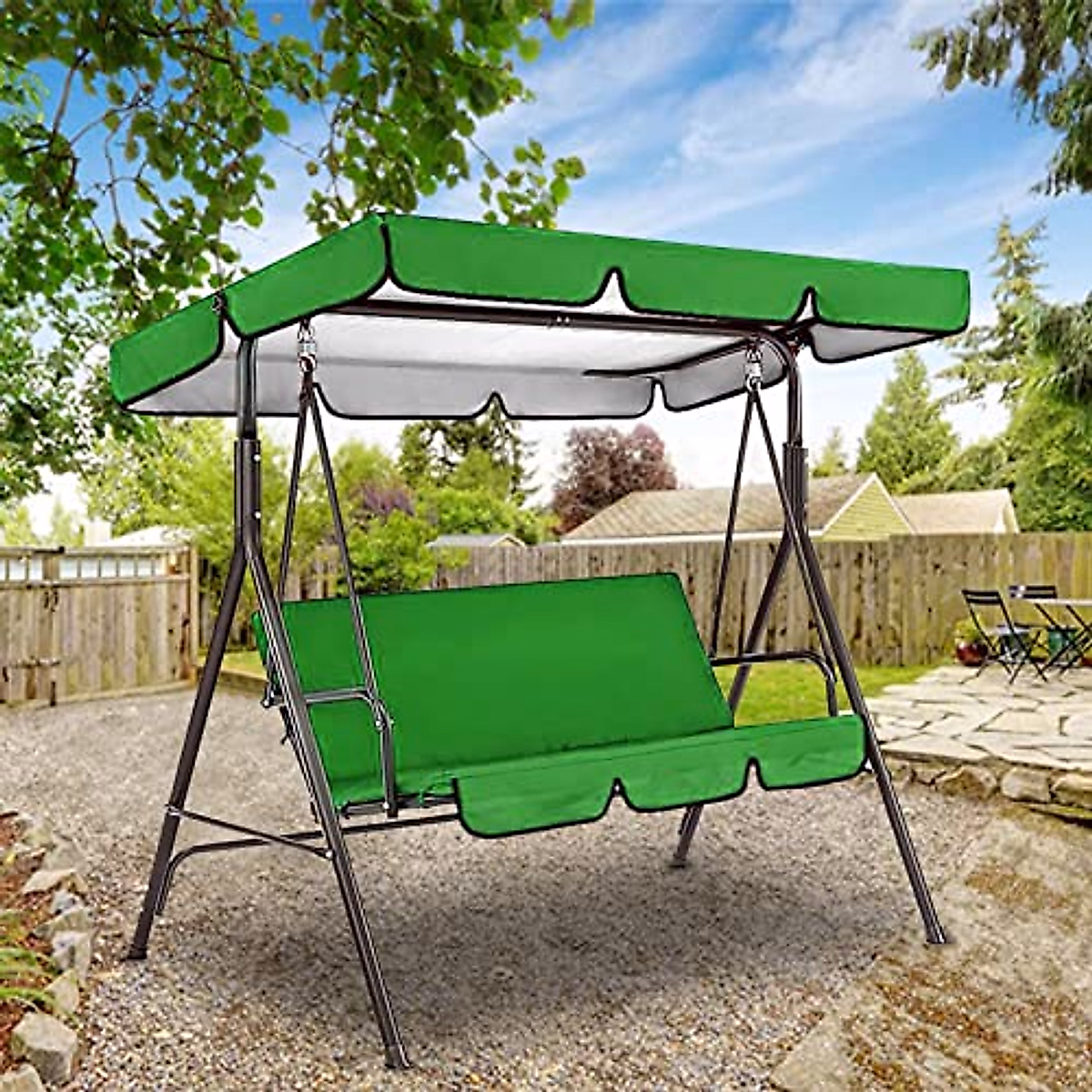FASESH Swing Canopy Chair Cover Sets Waterproof 3-Seat Outdoor Patio Backrest and Porch Glider Garden Seat Replacement Sunscreen UV Protection Cushion (Green 59.9inch)