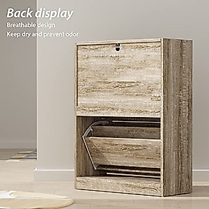 AGOTENI Shoe Cabinet with 2 Flip Drawers, Shoe Storage Organizer with 2-Tier Shelf for Entryway, Freestanding Shoe Rack Storage Organizer (Natural)