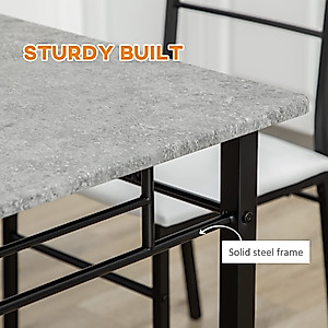 HOMCOM Kitchen Table and Chairs for 4, Modern Dining Table Set with Padded Sponge Cushion Chairs and Marble Textured Dining Table, Light Grey and Black