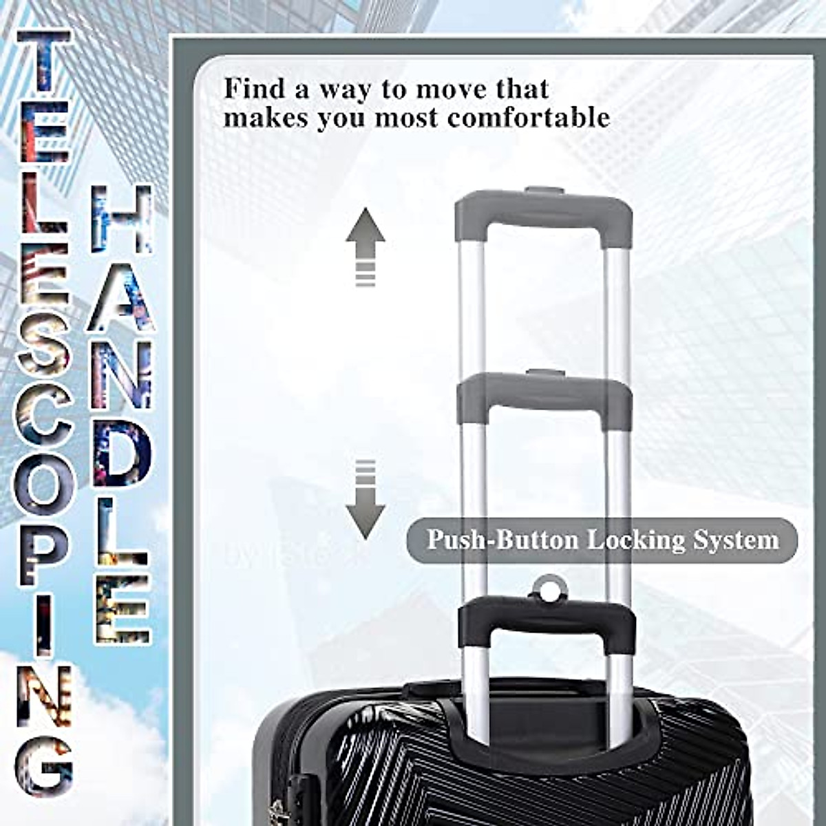 VLIVE HardShell Luggage Set with Spinner Wheel, 3 Pieces Suitcase Set with TSA Lock, Expandable Travel Suitcase Set (Black)