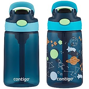 Contigo Kids Water Bottle with Redesigned AUTOSPOUT Straw, 14oz., 2 Pack, Blueberry and Blue Raspberry & Blueberry and Blue Raspberry with Cosmos
