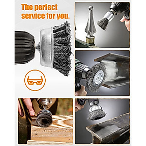 WENHUALI 5 Pcs Drill Wire Brush Set, Heavy Duty Wire Brush Wheel for Drill, 1/4'' Hex Shank Wire Brush Drill Attachments Coarse Carbon Steel Crimped, Great for Cleaning Rust, Paint, Abrasive