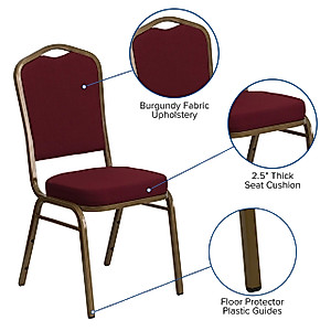 BizChair Crown Back Stacking Banquet Chair in Burgundy Fabric - Gold Frame