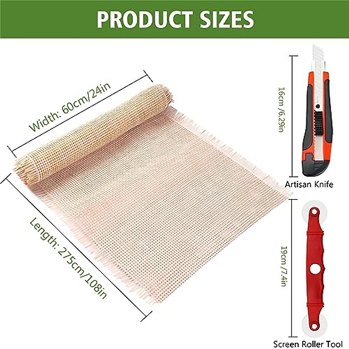 24" Square Shape Width Natural Cane Webbing, Rattan Webbing for Caning Projects, Woven Cane Roll for Furniture, Chair, Cabinet, Ceiling, Basket