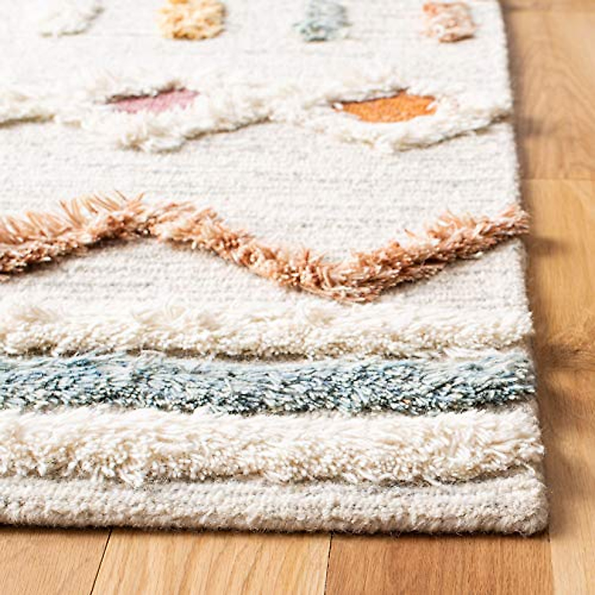 SAFAVIEH Kenya Collection Area Rug - 5' x 8', Ivory & Blue, Handmade Moroccan Boho Tribal Wool, Ideal for High Traffic Areas in Living Room, Bedroom (KNY664A)